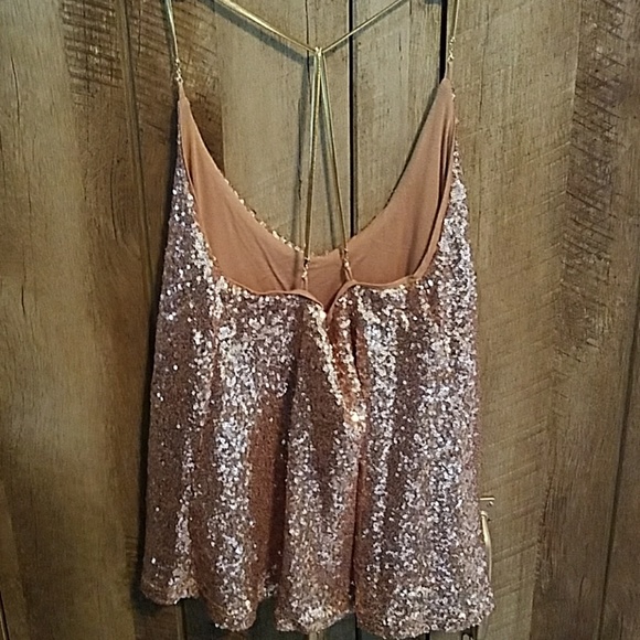 Rosette | Tops | Rose Gold Sequined Spaghetti Strap Camisole | Poshmark